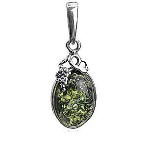 Ian and Valeri Co. Green Amber Sterling Silver Classic Grape Leaves Pendant