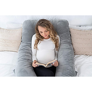 AngQi 60 inch Pregnancy Pillow U Shaped, Full Body Pillow for Pregnant Women/Side Sleepers, Maternity Pillow with Velvet Cover, Gray