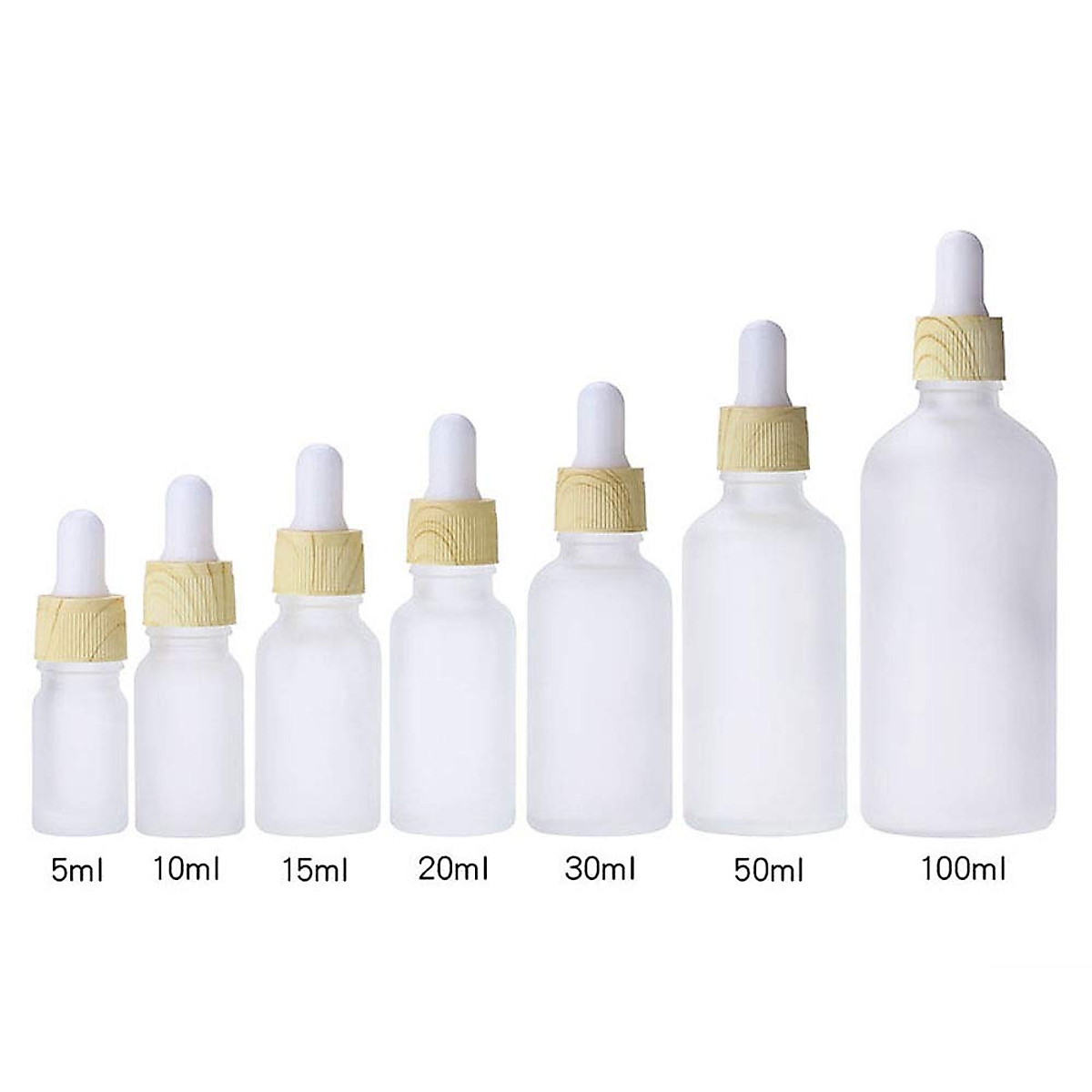 6Pcs 20ml Empty Refillable Translucent Frosted Glass Dropper Bottles Perfume Essential Oil Lotion Liquid Vials Container Sample Sub-bottles with Plastic Wood Grain Cap, 1 Funnel+1 3ml Transfer Dropper