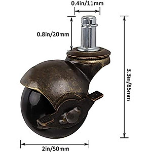 Furniture Castors,Swivel Caster Wheels,Industrial Castor Wheels Heavy Duty Ball Caster Stem 2" 50mm Set of 4 Load Capacity 75KG / 165 Lbs (4) with Metal Sockets Replacement Vintage Antique-A