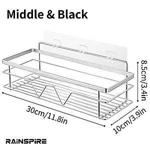 Rainspire Adhesive Shower Caddy, Large Capacity Self Adhesive Shower Shelves for Inside Shower, Shower Rack Shower Shelf for Inside Shower Stainless Steel Bathroom Shower Organizer, Middle, Silver