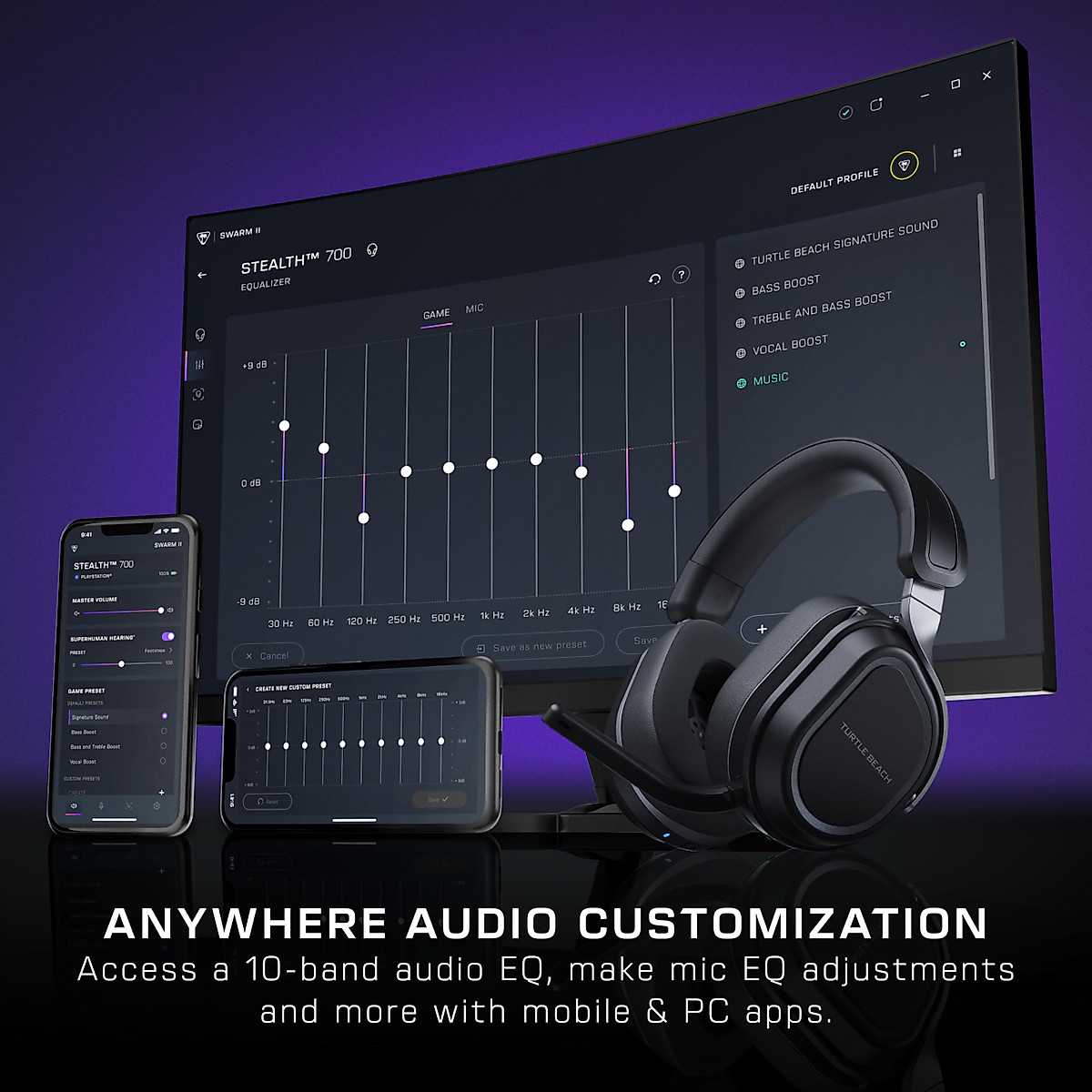 Turtle Beach Stealth 700 Gen 3 Wireless Multiplatform Amplified Gaming Headset for PC, PS5, PS4, Mobile – 24-bit Audio, 60mm Drivers, High-Bandwidth Microphone, Bluetooth, 80-Hr Battery – Black