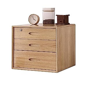 JAEFIT Wooden Storage Box, Solid Wood Desk Organizers Drawer for Office Supplies, Office/Home Small Desktop Flat File Cabinet, for Cosmetics/Books/Children's Toys (Color : A, Size : 3 Drawer)