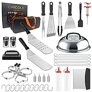 Griddle Accessories Kit,42Pcs Stainless Steel Flat Top Grilling Tools Set with a Carry Bag for Barbecue Lovers Camping Outdoor Backyard Indoor Cooking Baking