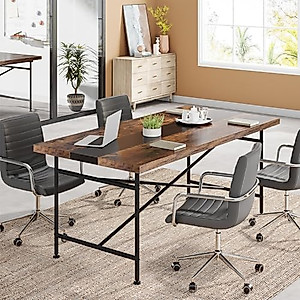 6ft Conference Table Modern Rectangular Meeting Seminar Brown Industrial Vintage Iron MDF Modular