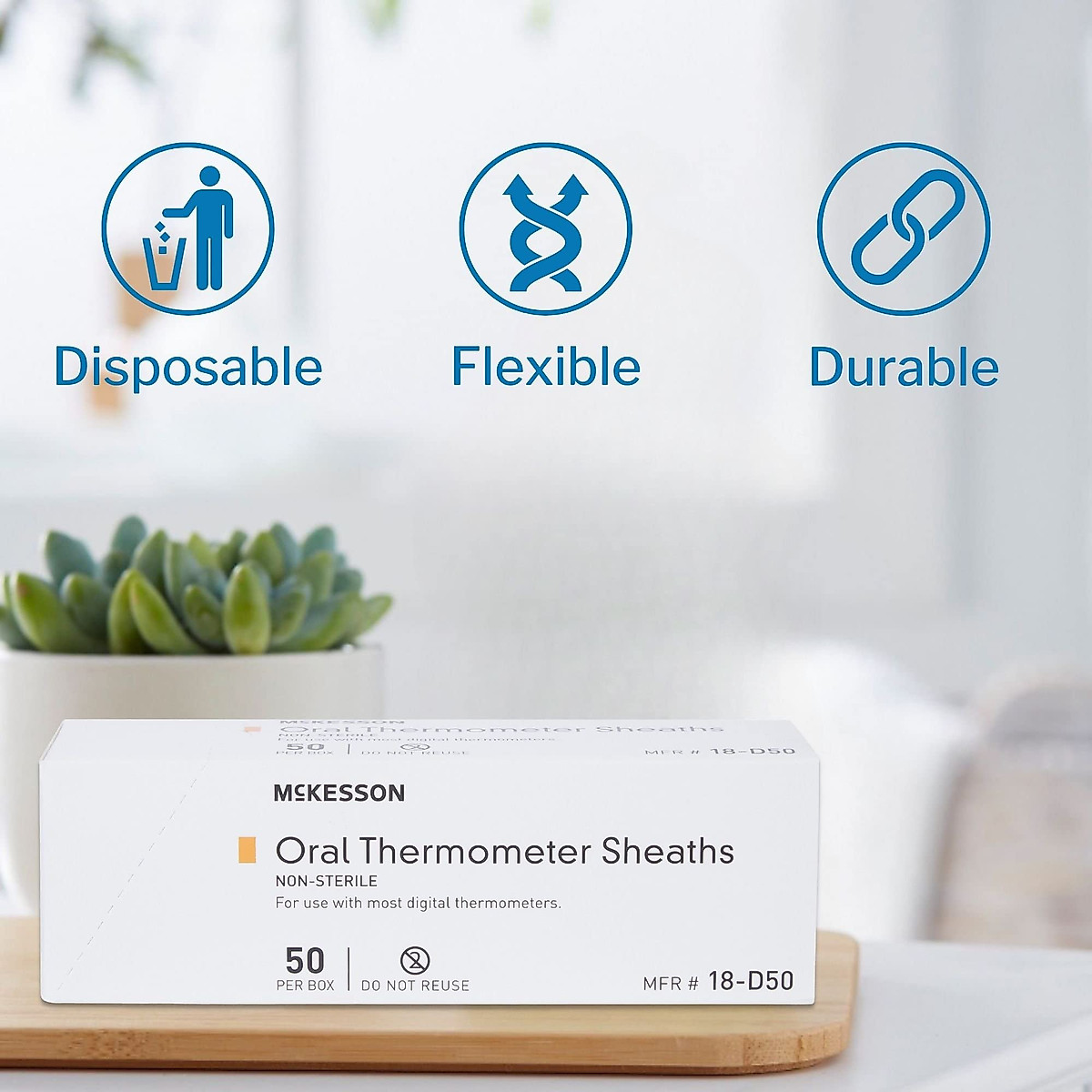 McKesson Oral Thermometer Sheaths, Disposable Probe Cover for Digital Thermometer, 50 Count