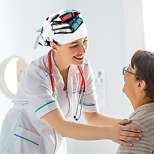 Scrub Surgical Hat,Cycling Hat with Buttons and Cotton Sweatband,Pens Books Pattern