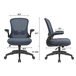 Devoko Office Desk Chair Ergonomic Mesh Chair Lumbar Support with Flip Up Arms and Adjustable Height (Grey)