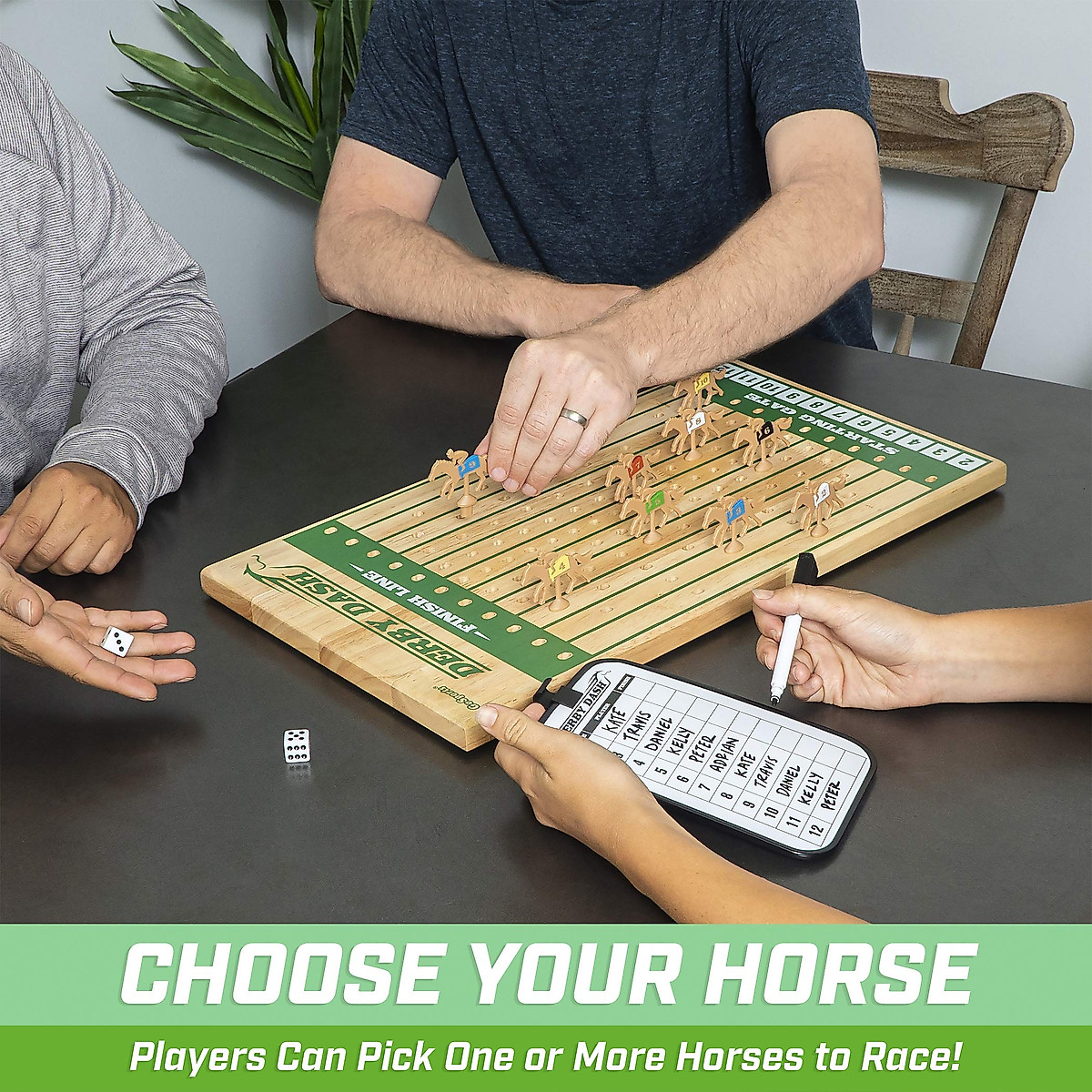 GoSports Derby Dash Horse Race Game Set - Tabletop Horse Racing with 2 Dice and Dry Erase Scoreboard