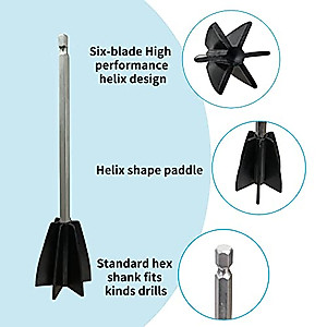 YeeBeny 6 Pcs Epoxy Mixer Attachment for Drill, 6 Reusable Multipurpose Bidirectional Paint Stirrer, Helix Mixer for Resin, Silicone Gallon Mixing Tools, Paint Mixer for Drill(6 paddles and 2 sticks）