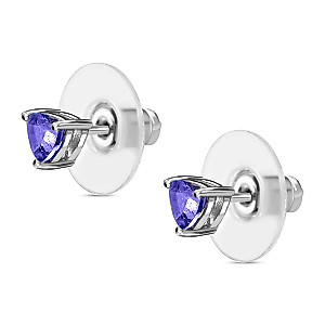 Trillion Blue Tanzanite Gemstone Jewelry Solitaire Stud December Birthstone Earrings 925 Sterling Silver Platinum Plated Birthday Gifts for Women Cttw 1.1