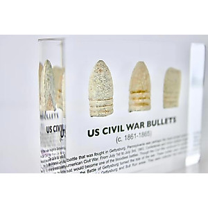 Civil War Minié Ball Bullets Display - Authentic Lead Bullets Preserved in Lucite, Handmade in USA, 4x3x1 inches, for Display or Education Purposes