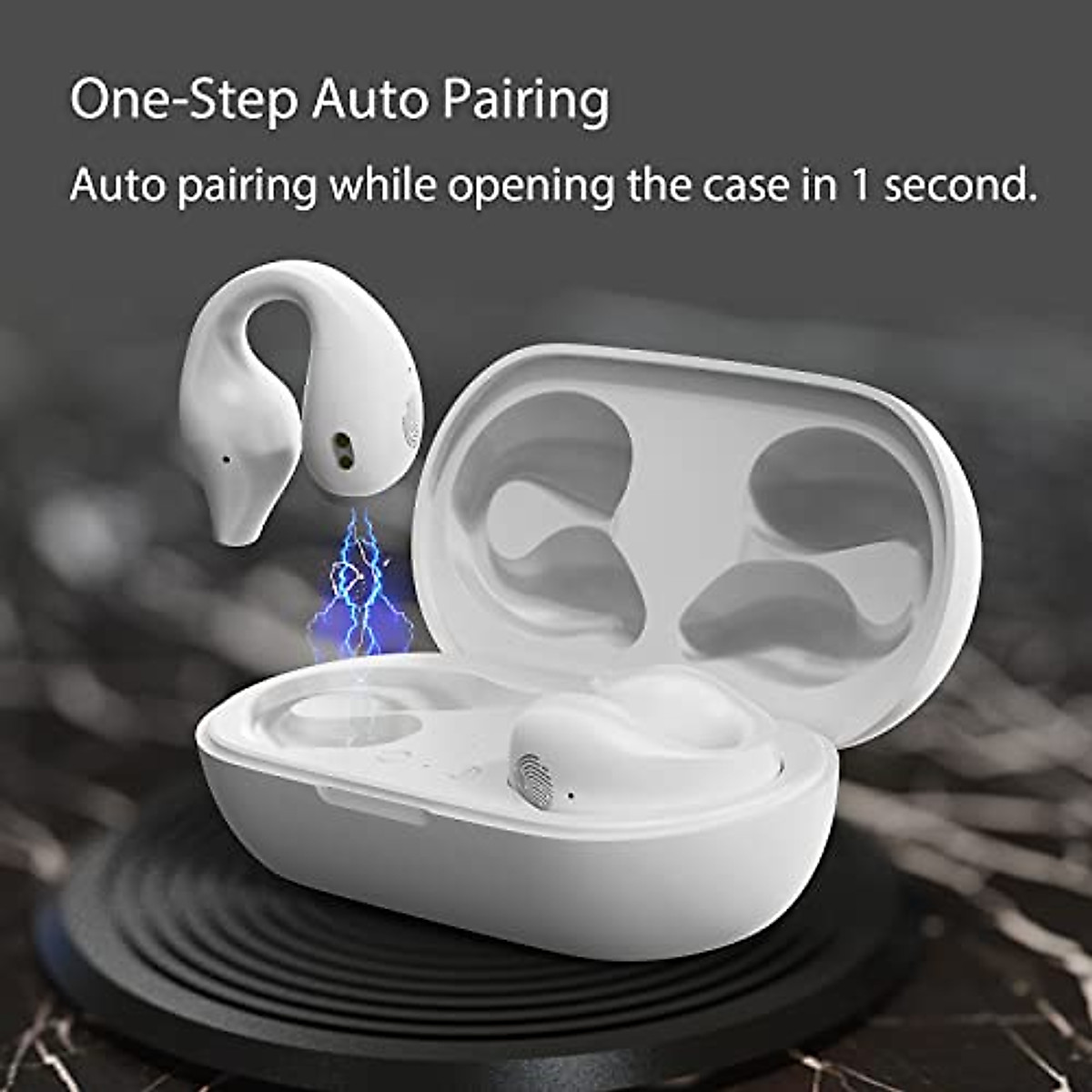Fvkzv Open Ear Headphones,Wireless Bluetooth Earbuds,Sport Earbuds,Bluetooth 5.2 Clip-on Earphones,32 Hours Playtime with Case, Workout Headphones (Pure White, LED Display)