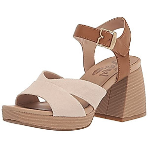 Dr. Scholl's Shoes Women's Mariah Block Heel Sandal Heeled, Light Brown Smooth/Fabric, 6