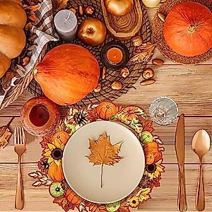 Kajaia Summer Fall Sunflower Placemats Set of 6 Gnome Sunflower Placemats 12 x 14 Inch Plastic Kitchen Placemats Truck Washable Table Mats for Summer Fall Thanksgiving Dining (Pumpkin)