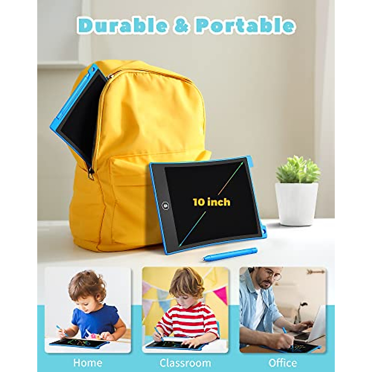 Derabika Learning Toys for 3 4 5 6 7 Girls Boys Gifts, 10 Inch Colorful LCD Writing Tablet Drawing Board, Electronic Doodle Board for Kids Christmas Birthday Present for Girls Boys Age 3-7 (Blue)