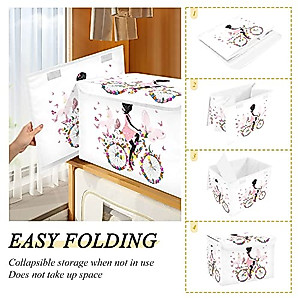 CaTaKu Romantic Butterflies Storage Bins with Lids and Handles, Fabric Large Storage Container Cube Basket with Lid Decorative Storage Boxes for Organizing Clothes