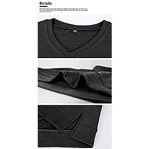 Aloodor Black Sweatshirt for Women Long Sleeve V-Neck Pullover Shirts Casual Fall/Winter Tops L