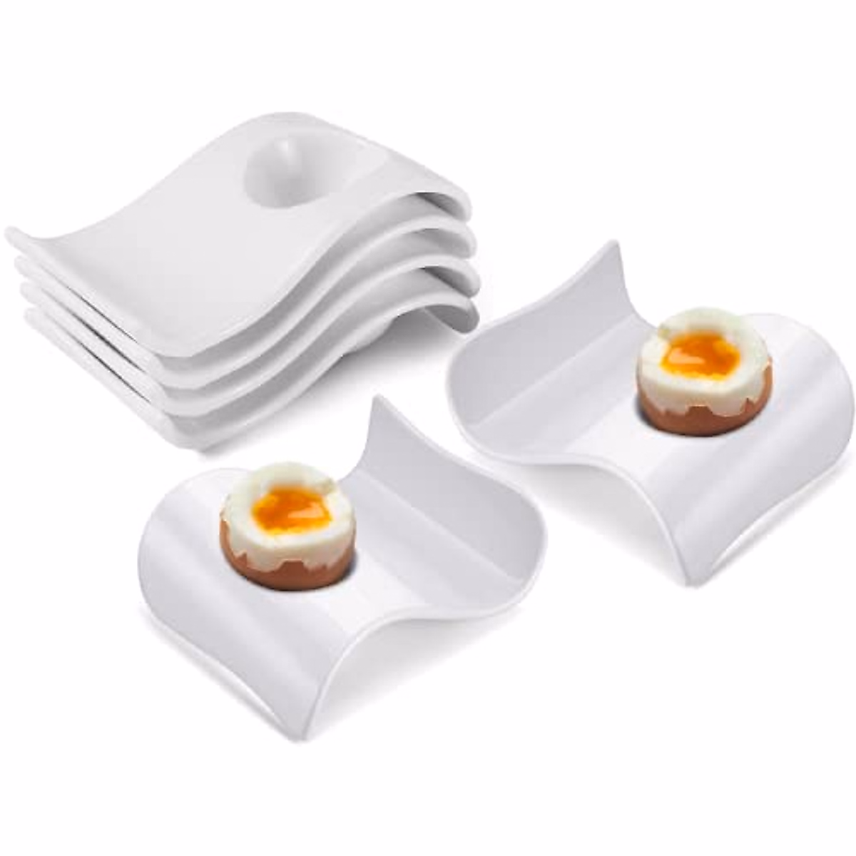 Ceramic Egg Cup, Set of 4 Porcelain Egg Cup for Soft Boiled Egg with Egg Topper Cutter Egg Holder Set for Breakfast, Kitchen, Decorative