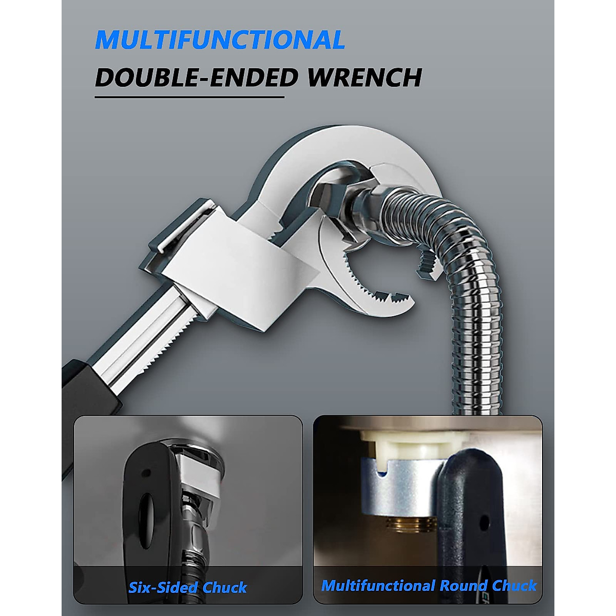 Universal Adjustable Double-Ended Wrench - Multifunctional Bathroom Wrench, Universal Pipe Wrench, Crescent Wrench Sets Hand Tool for Water Pipe Repair & Home Accessories