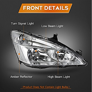 LBRST Headlight Assembly for Honda for Accord 2003-2007 Chrome Housing+Clear Reflector Driver and Passenger Side Headlamp