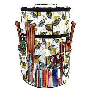 Yuar butee Double-Layer,Yarn Storage Bag,Knitting Tote Bag,with 6 Grommets,Drawstring Closure,Easy to Carry Knitting Needles,Crochet Hooks and Accessories Yellow