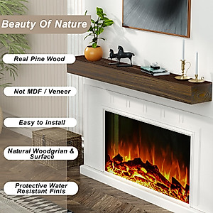 ROOMTEC Fireplace Mantel,60" Wood Floating Fireplace Shelves,Wall Mounted Wooden Display Shelving,Handcrafted Wood Brack,Natural Mantels Over Fireplace | 60" x 8" x 5"-Dark Chocolate