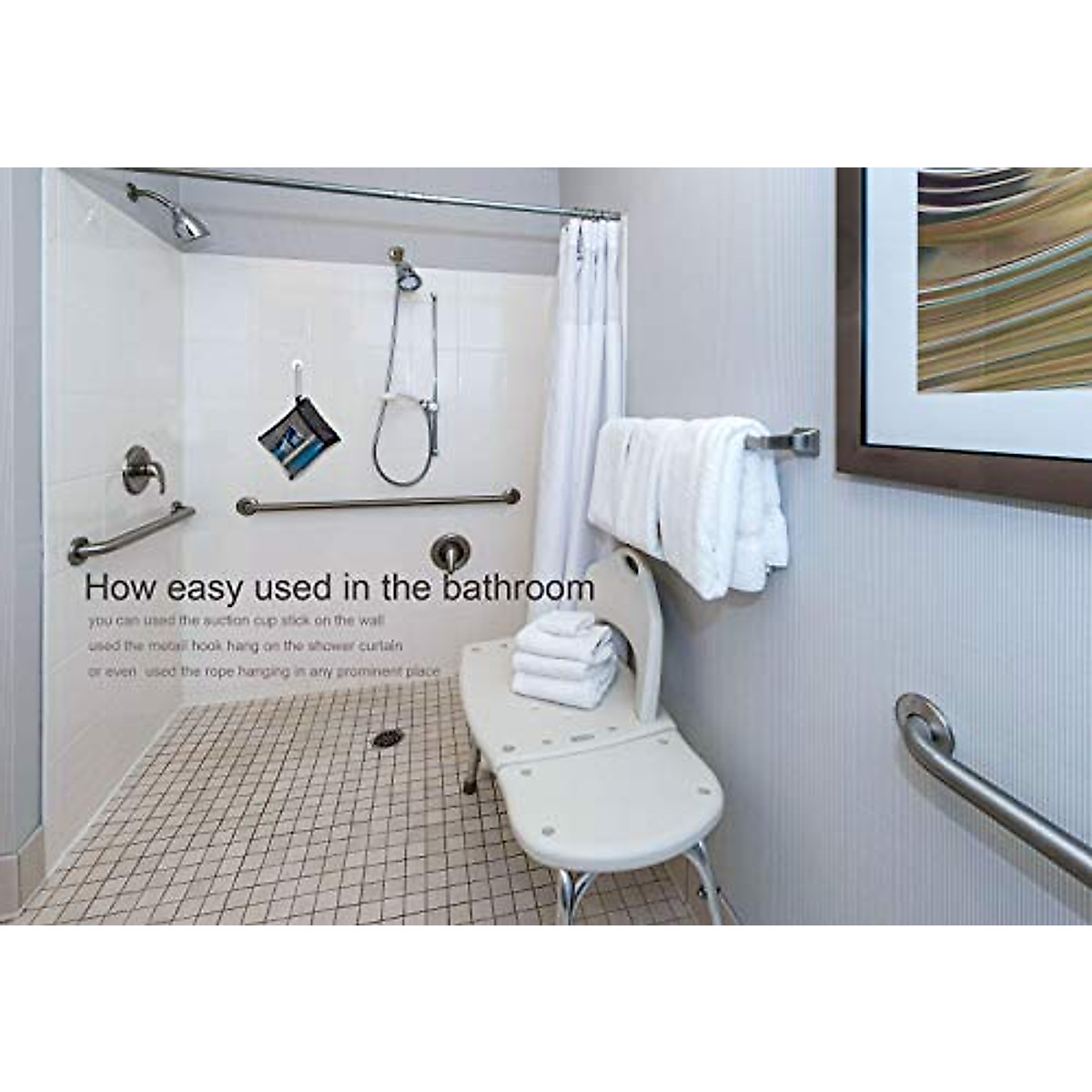 Yihoon Mesh Shower Tote Bag Caddy - Toiletry Dorm Gym Organizer 10.5”L x 9”H with Suction Cup and Zipper Drawstring Pouch 11”L x 10”H (Black, 2 in 1)