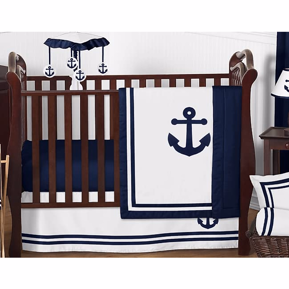 Sweet Jojo Designs Anchors Away Nautical Navy and White Boys Baby Bedding 11 Piece Crib Set