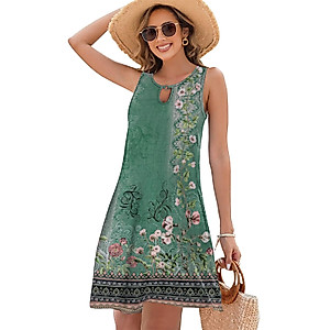 ETCYY Summer Dresses for Women 2025 Trendy Boho Floral Print Beach Cover Up Casual Spring Sleeveless Sundresses(XL.Flower Green)