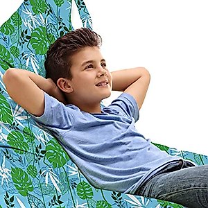 Lunarable Tropical Lounger Chair Bag, Monstera Leaves Jungle Theme Combined Exotic Botany Rhythmic Pattern, High Capacity Storage with Handle Container, Lounger Size, Pale Sky Blue and Green
