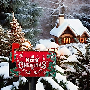 Dacawin Merry Christmas Mailbox Cover Xmas Trees Magnetic Mailbox Covers Poinsettia Winter Snowflake Letter Post Box Cover Standard Size 21 * 18 Inch Christmas Yard Home New Year Holiday Decorative