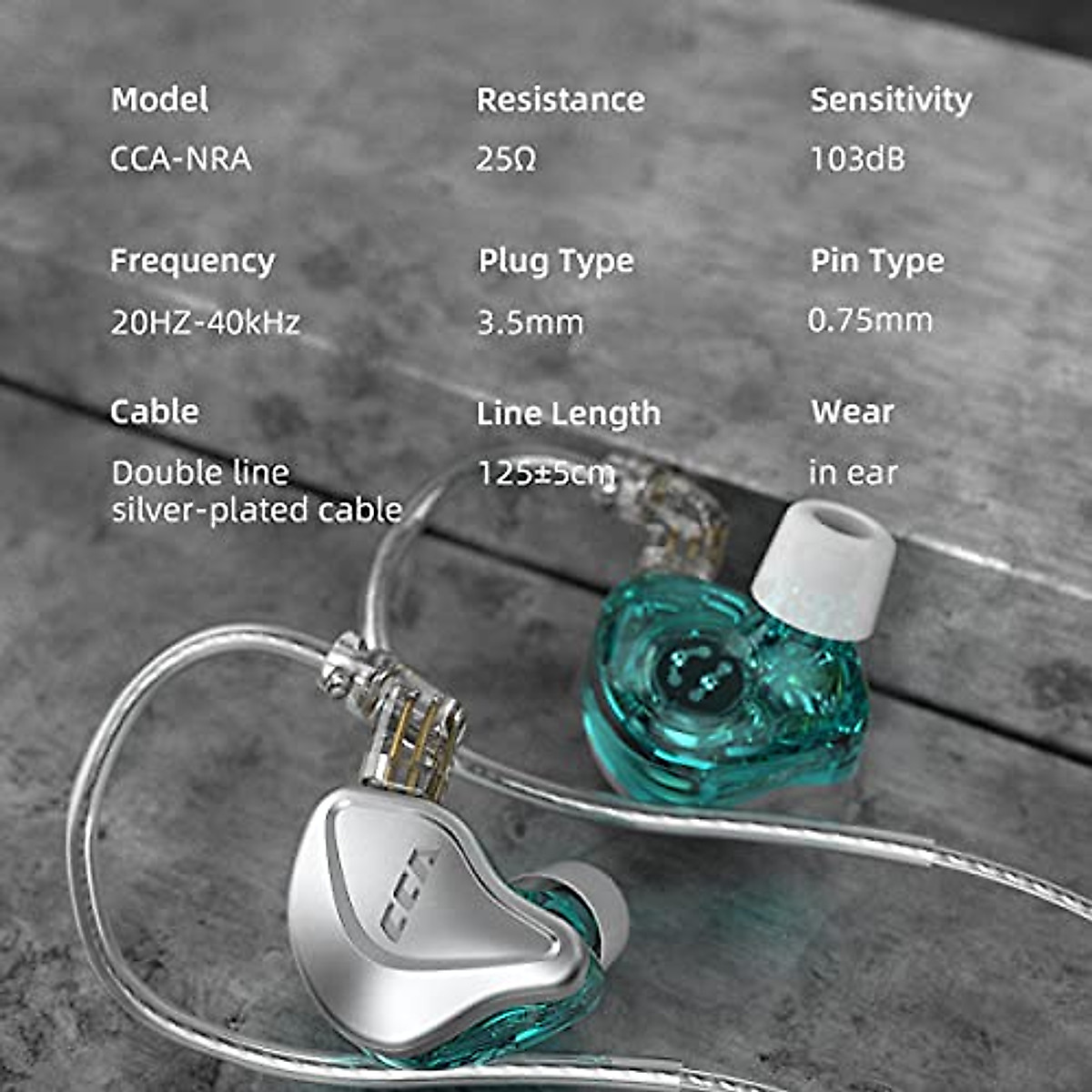 CCA NRA Wired Earbuds in Ear Monitor Headphones with Electrostatic and Dynamic Hybrid HiFi Drivers Noise Isolating 3.5mm Bass Earbuds with Detachable Tangle-Free Cord (with Mic)