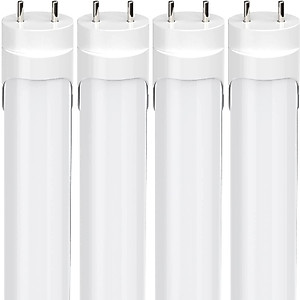 JESLED Dimmable T8 LED Type B Light Bulbs 4 Foot, 3120+Lumens, 5000K Daylight White, 24W (65W Equivalent), 4FT Fluorescent Tube Replacement, Ballast Bypass, Dual Ended Power, Frosted, 4-Pack