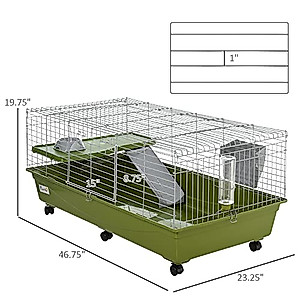 PawHut 47" Small Animal Cage Chinchilla Guinea Pig Hutch Ferret Pet House with Platform Ramp, Food Dish, Wheels, & Water Bottle