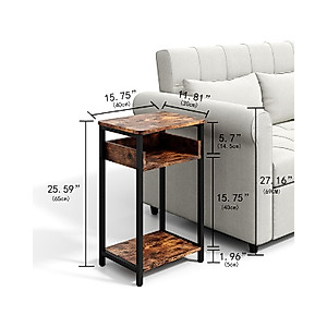 KJGKK Side Table, 25 inch High End Table, Small Bedside Table for Living Room, Bedroom and Office, Rustic Brown & Black