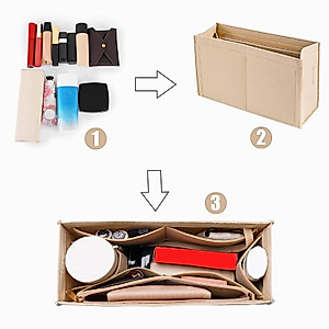 LOUKAYCCI Purse Insert Organizer for Medium dior book tote Bag Insert，Premium Purse Felt Insert Multiple Pockets (Large, Khaki)