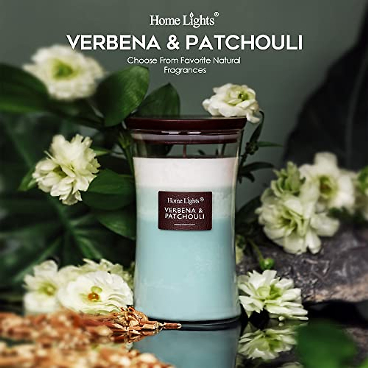 HomeLights 3-Layer Highly Scented Candles - Large Hourglass Candle for Home - Verbena & Patchouli, Aromatherapy Candles Burns Up to 100 Hours, Natural Soy Wax, 21.52oz