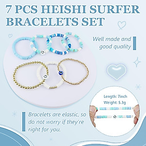 58 Pcs Checkered Makeup Bag Set Preppy Aesthetic Cosmetic Bag Travel Makeup Pouch Toiletry Bag 7 Heishi Surfer Bracelets with 50 Cute Preppy Stickers for Women Girls Teens Gift (Blue)