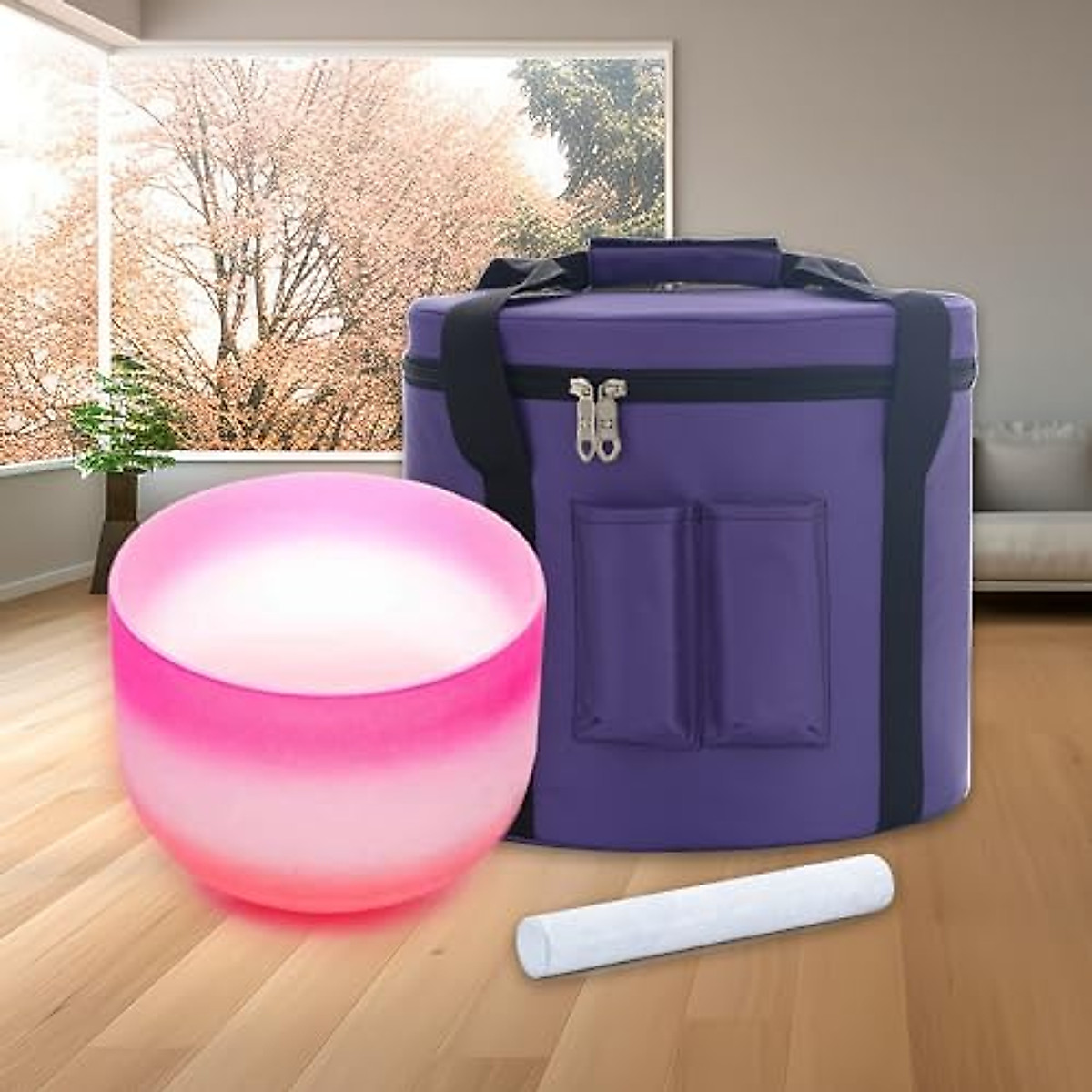 KVKA 10 Inch F Note Heart Chakra Rainbow Quartz Frosted Crystal Singing Bowl with Carrying Case for Sound Healing Yoga Bath