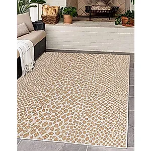 Unique Loom Jill Zarin Outdoor Collection Animal Print Area Rug (7' 10 x 10' 0 Rectangular, Dark Beige)