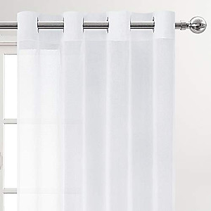 DWCN White Sheer Curtains Linen Look Semi Transparent Voile Grommet Curtains for Living Dining Room Drapes 52 x 84 Inch Long, Set of 2 Panels