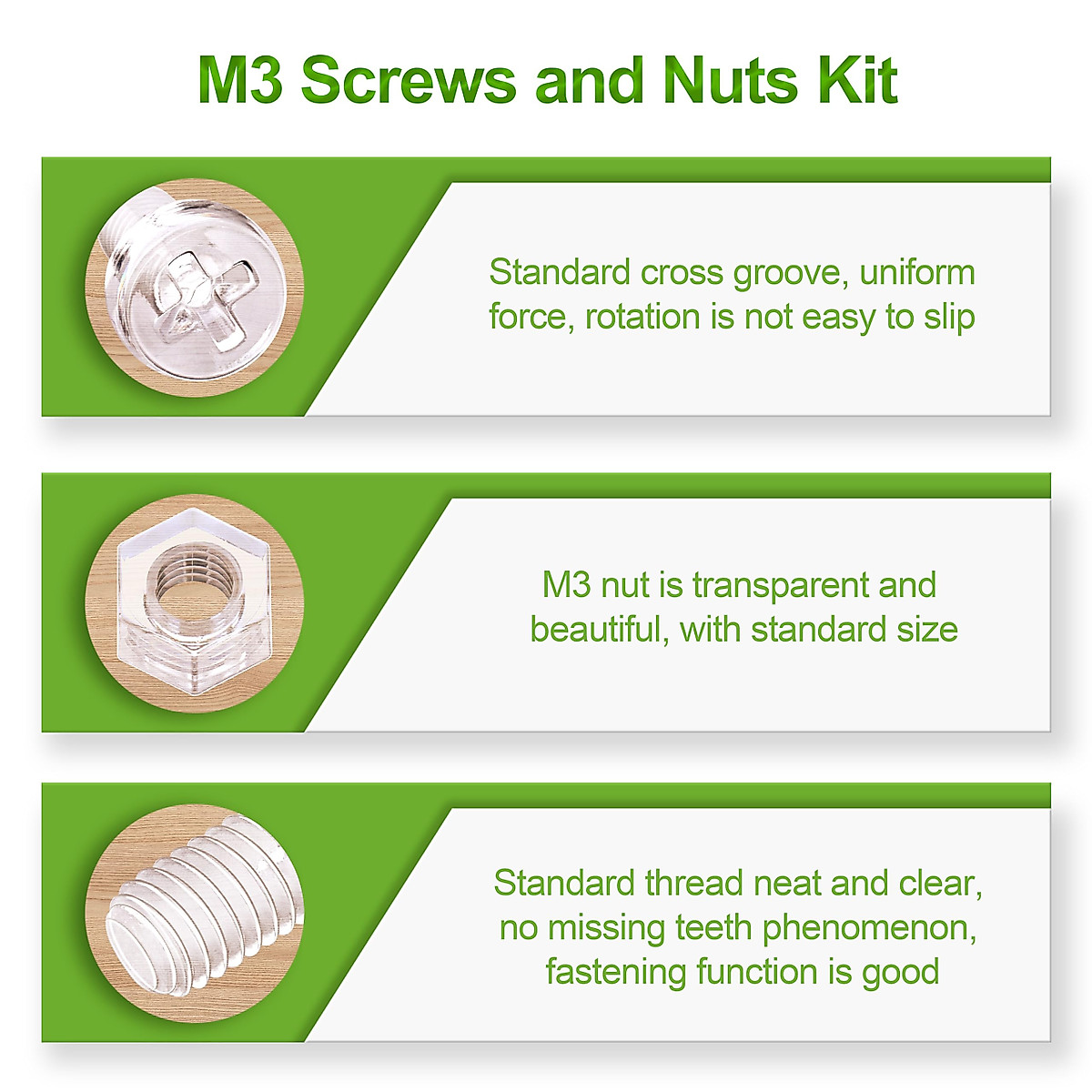 Pzsmocn 180 Pieces M3*4/6/8mm PC Transparent Plastic Cross-recessed Round Head Screws and Hexagonal Nuts Kit, Corrosion-Resistant, for DIY, Model and Electronic Product Fixation.