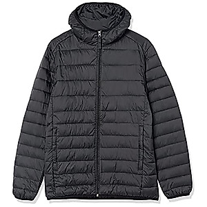 Amazon Essentials Men's Lightweight Water-Resistant Packable Hooded Puffer Jacket, Black, X-Small