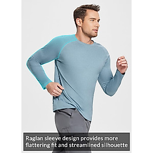 BALEAF Men's UPF 50+ Long Sleeve Shirts Soft Rash Guard Breathable Lightweight Workout Running Hiking Tops Light Blue L