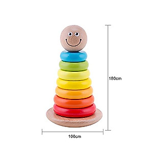 ACOOLTOY Wooden Rainbow Stacking Tower, Stacking Ring Toys for Children Over 18 Months