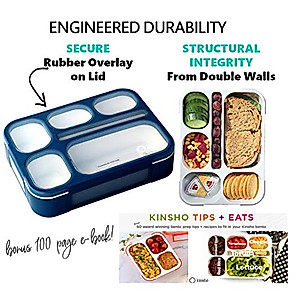 kinsho Bento Lunch Box Kids, Leakproof Lunch Containers for Boys Girls Adults with 6 Compartments - School, Daycare, Meal Planning Portion Control Container, BPA-Free Boxes, Utensils, Navy Blue