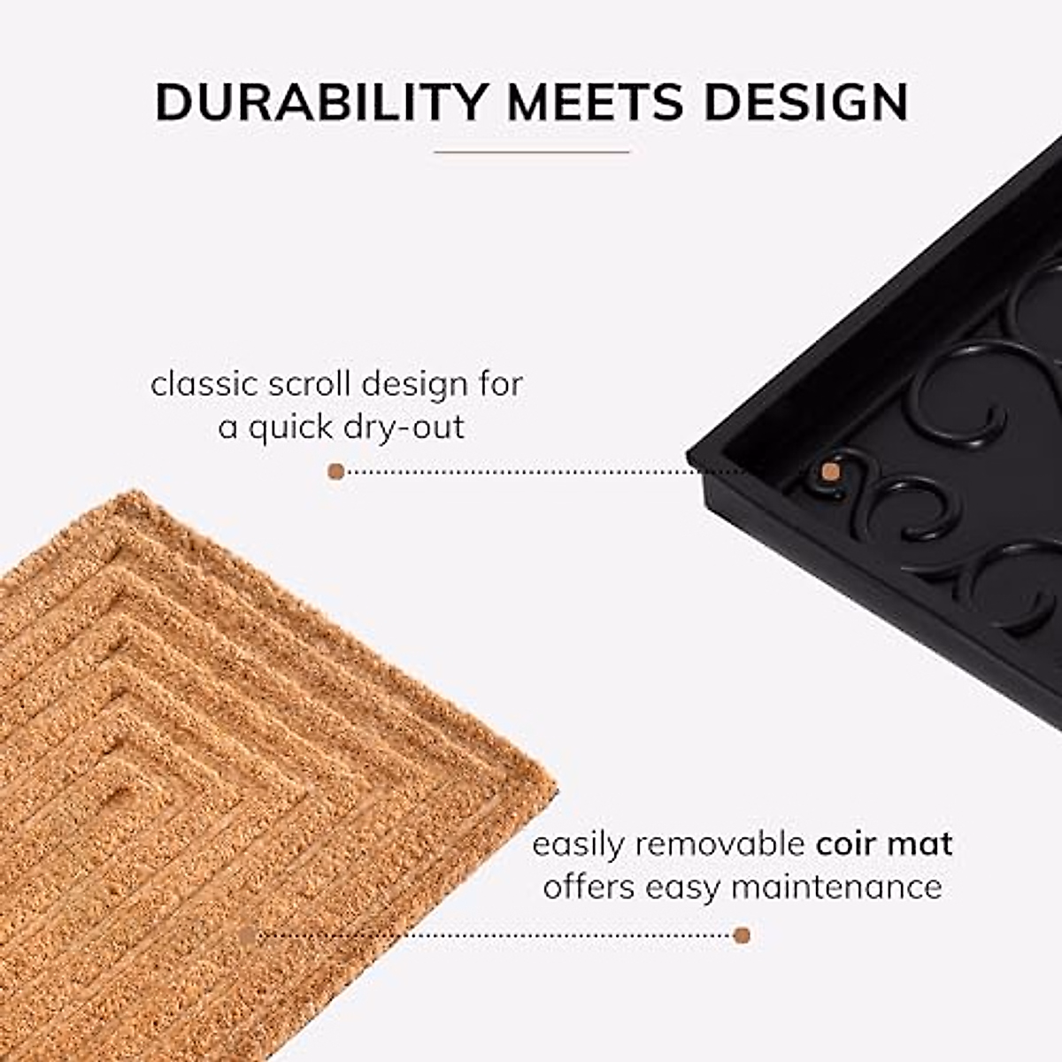 Anji Mountain AMB0BT4F-018 Black Rubber Boot/Shoe Tray with Coir, Fits 4 Pair (46.5" Wide), Rectangle Embossed Insert