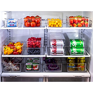 Munfix Set Of 16 Refrigerator Organizer Bins - Plastic Pantry Organization and Storage Baskets - Stackable Food Fridge Organizers with Cutout Handles for Freezer, Kitchen, Countertops, Cabinets