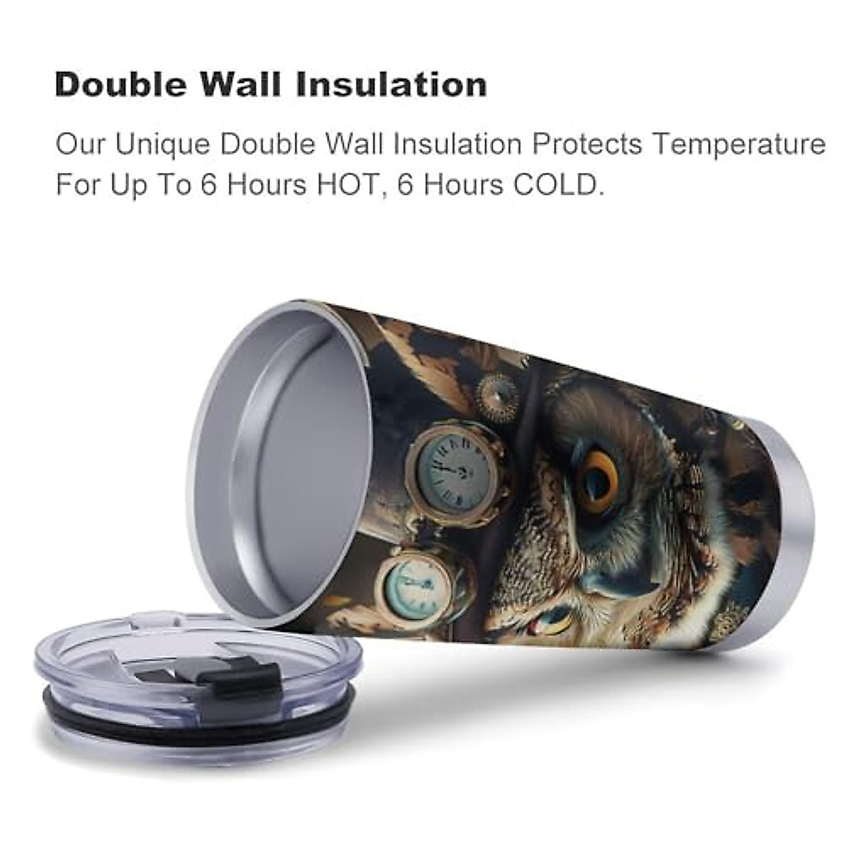 WNICELIN Steampunk Owl Retro Tumbler Insulated Travel Mug Stainless Steel Travel Tumbler Car Cup with Straw And Brush with Lid 20oz